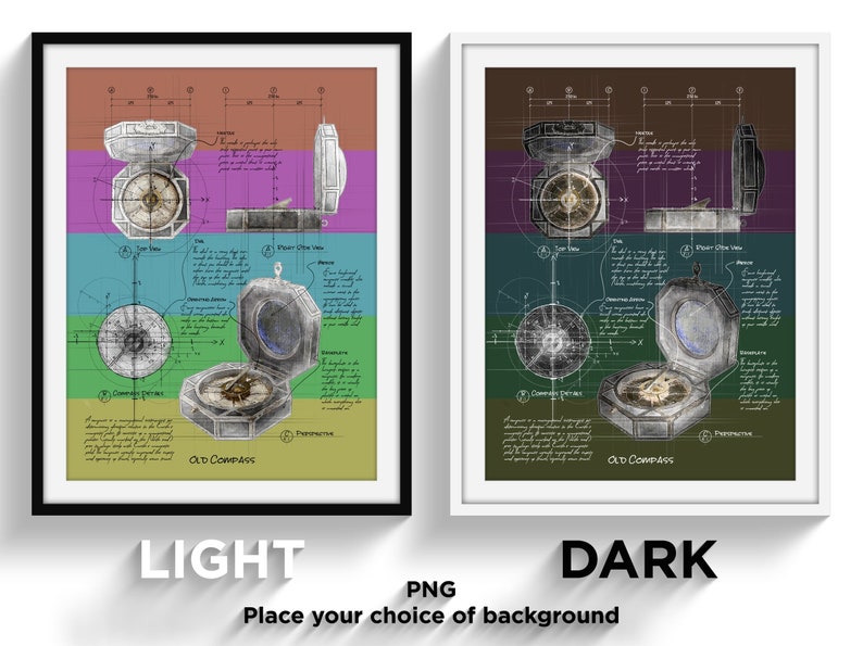 Compass Anatomy Poster Sketch, Black & White Poster, Monochrome, Unique ...