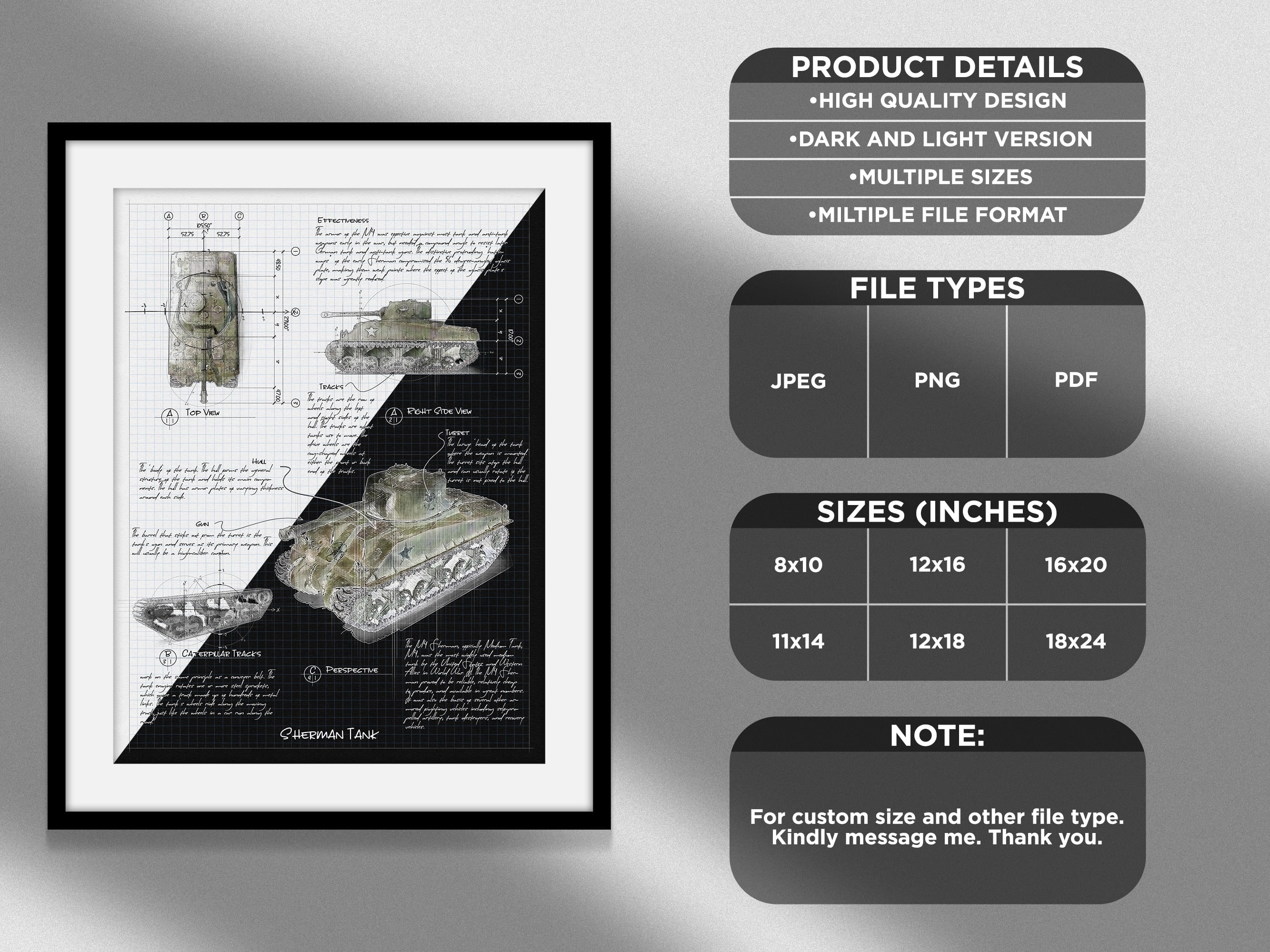 Sherman Tank Anatomy Poster Sketch Black and White Poster - Etsy