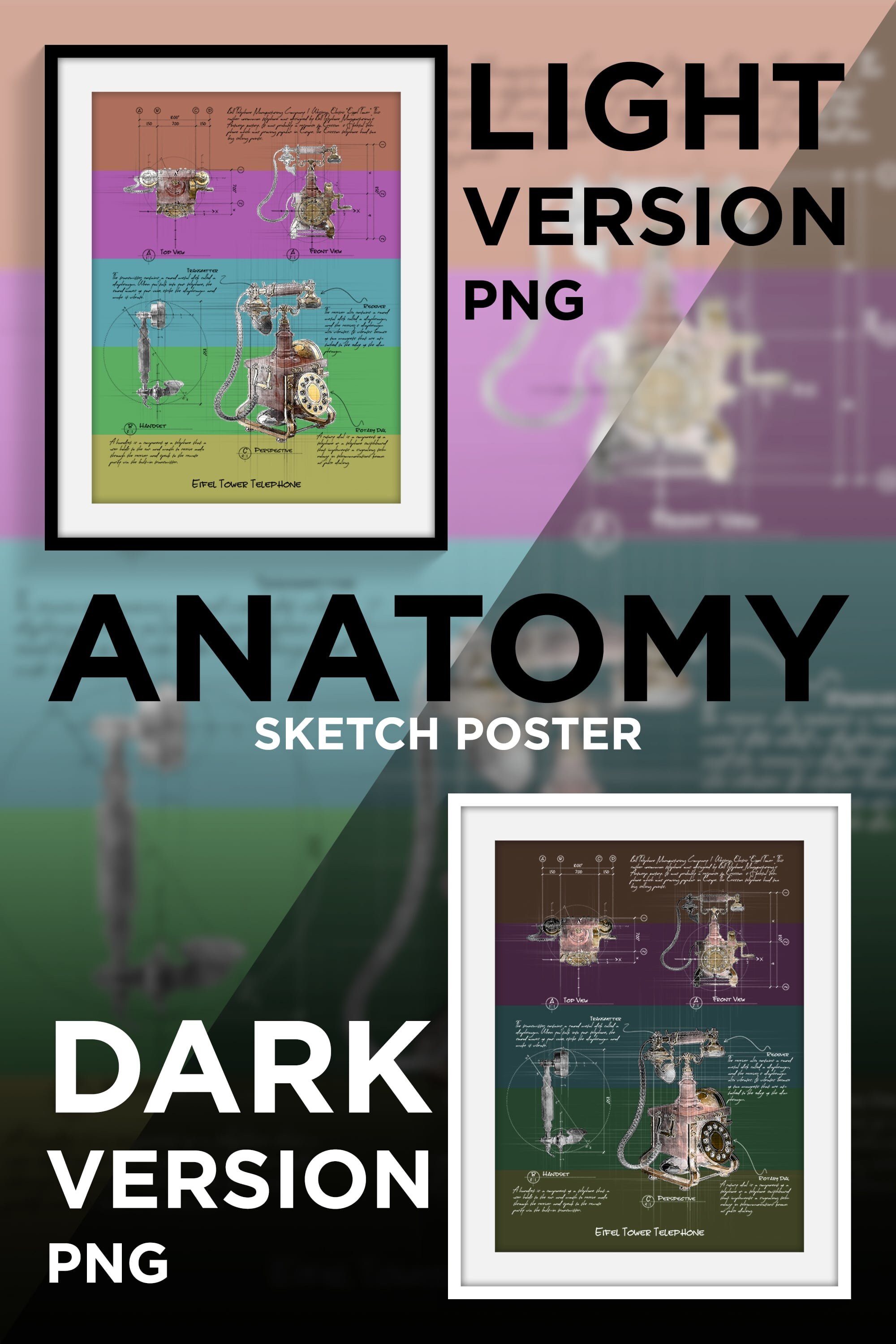 Vintage Telephone Anatomy Poster Sketch, Black and White Poster ...