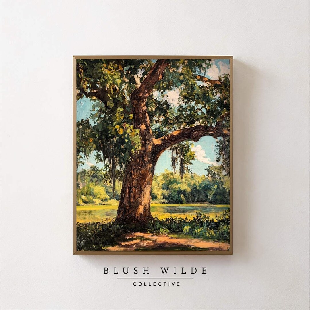 Shady Oak Oil Painting / PRINTABLE Vintage Oak Tree Oil Painting ...