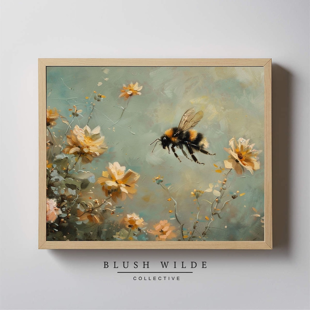 Bumble Bee Oil Painting / PRINTABLE Vintage Floral Oil Painting / Moody ...