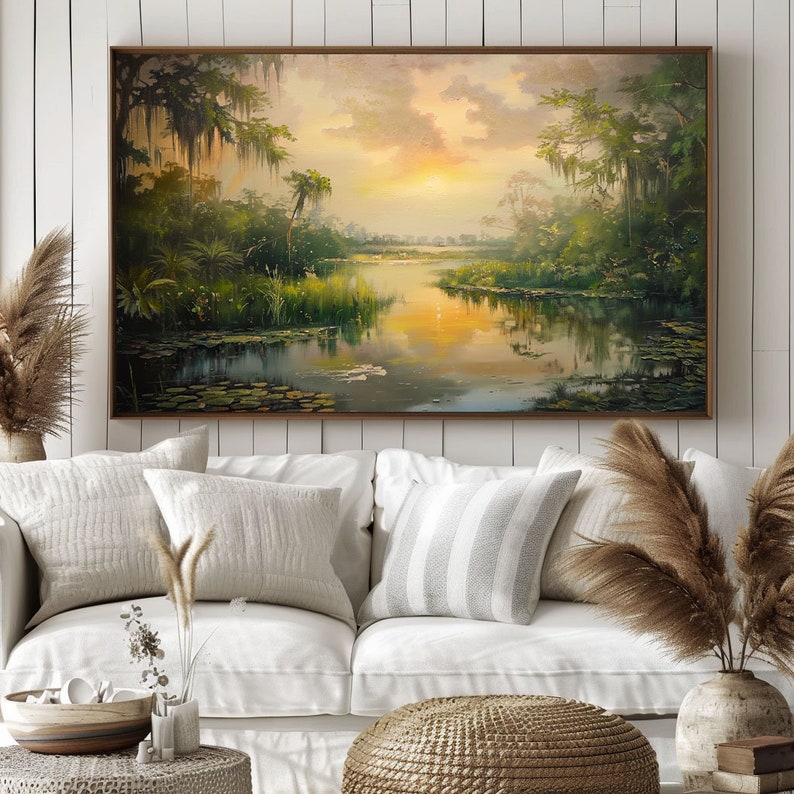 Vintage Florida Swamp Oil Painting: Moody Landscape Art Print (digital ...