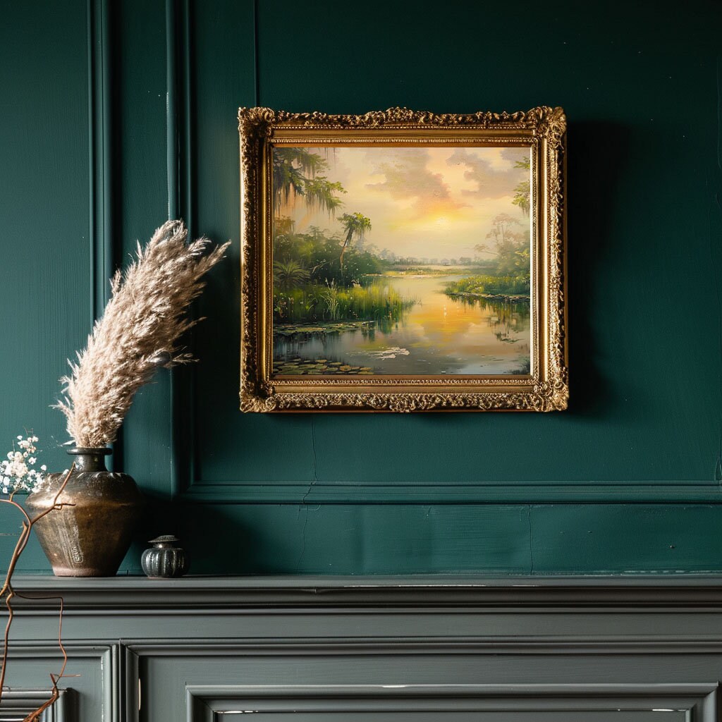 Vintage Florida Swamp Oil Painting: Moody Landscape Art Print (digital ...