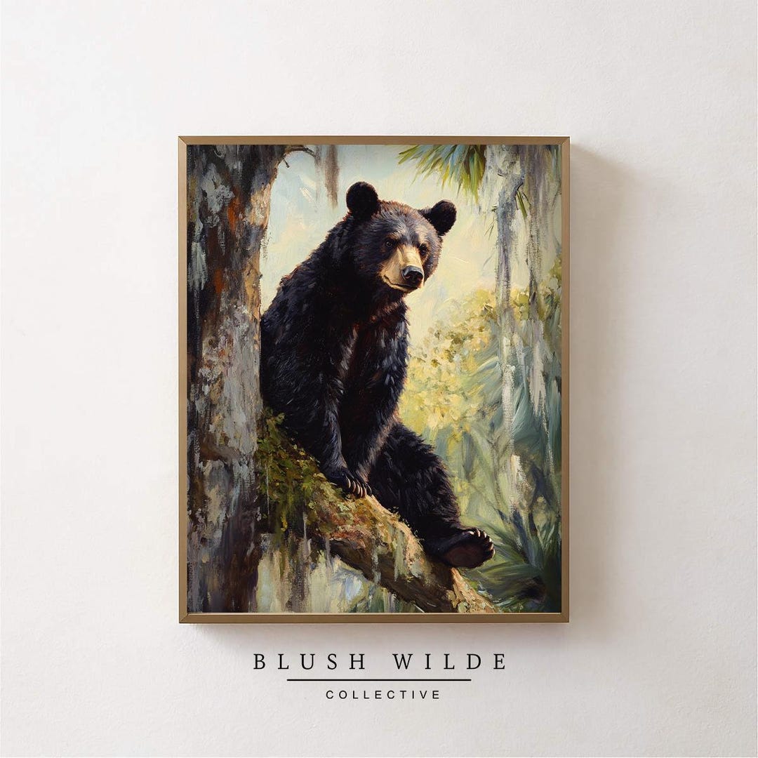 Bear in a Tree Painting / PRINTABLE Vintage Oil Painting / Vintage Art ...
