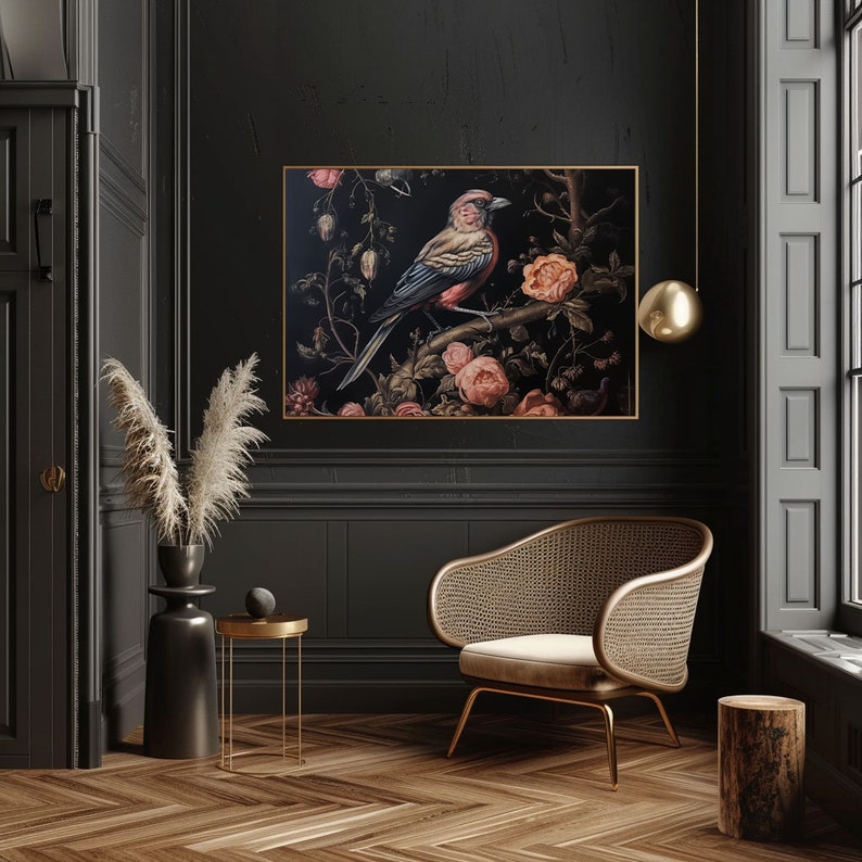 Vintage Bird Oil Painting: Moody Floral Print (digital Download) - Etsy