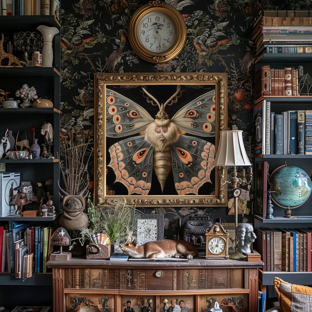 Vintage Moth Portrait / PRINTABLE Moody Oil Painting / Moody Printable ...