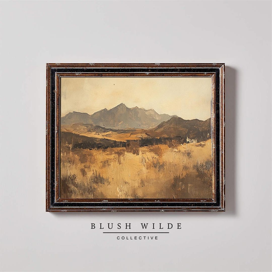 Neutral Western Landscape Painting: Vintage Rustic Autumn Print ...