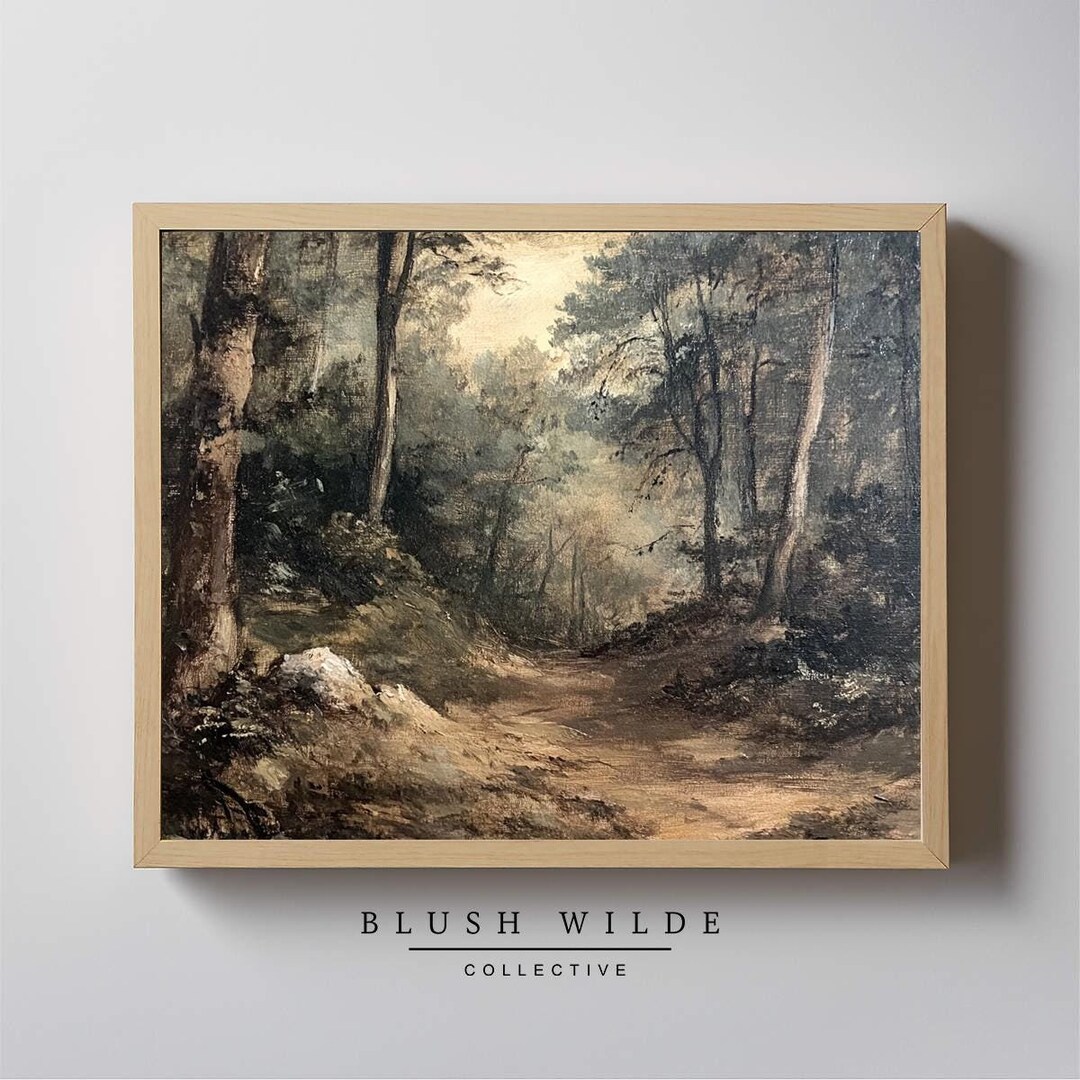 Rustic Landscape Oil Painting Print: Moody Forest Path (digital ...