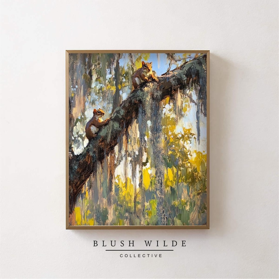 Spanish Moss With Squirrels Oil Painting / PRINTABLE Vintage Oak Tree ...