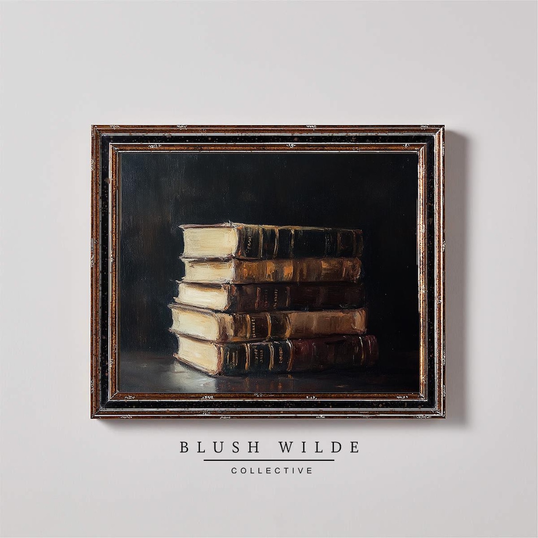 Moody Books Oil Painting / PRINTABLE Halloween Oil Painting / Moody Oil ...