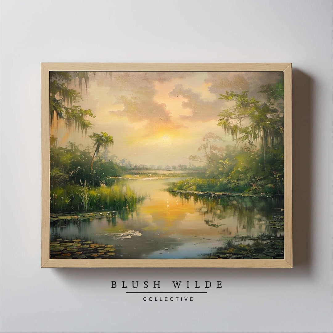 Vintage Florida Swamp Oil Painting: Moody Landscape Art Print (digital ...