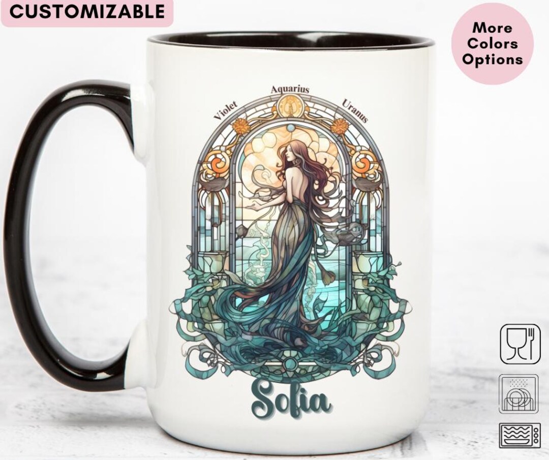 Personalized Aquarius Glass Effect Astrology Zodiac & Wishes Mug, Air ...