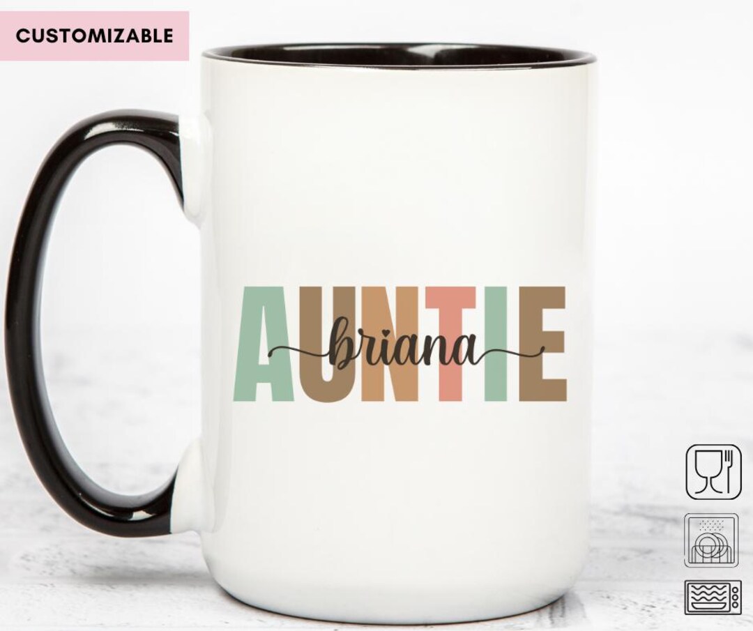 Custom Auntie Name Mug, Cute Aunt With Name Gift From Nephews, New Aunt ...