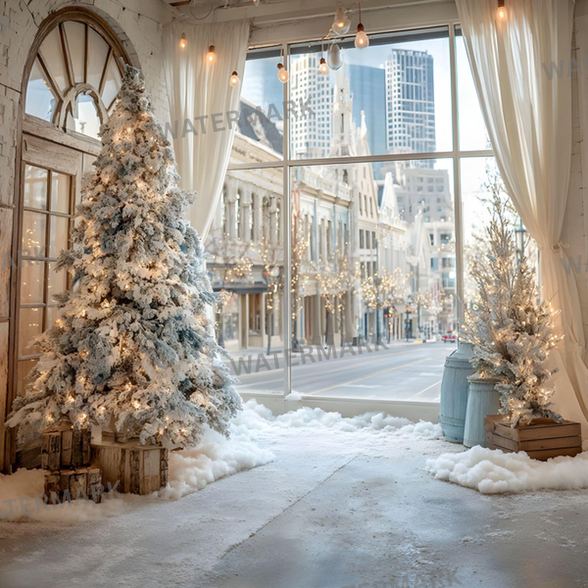 10 White & Gold Snowy Digital Backdrops, Bright Winter Forest, Frosty ...