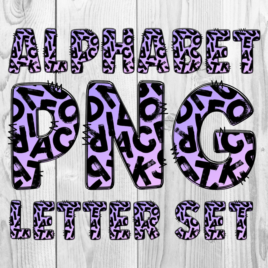 Alphabet Letters PNG Set, Purple and Black Alphabet Pattern Pngs, Hand ...