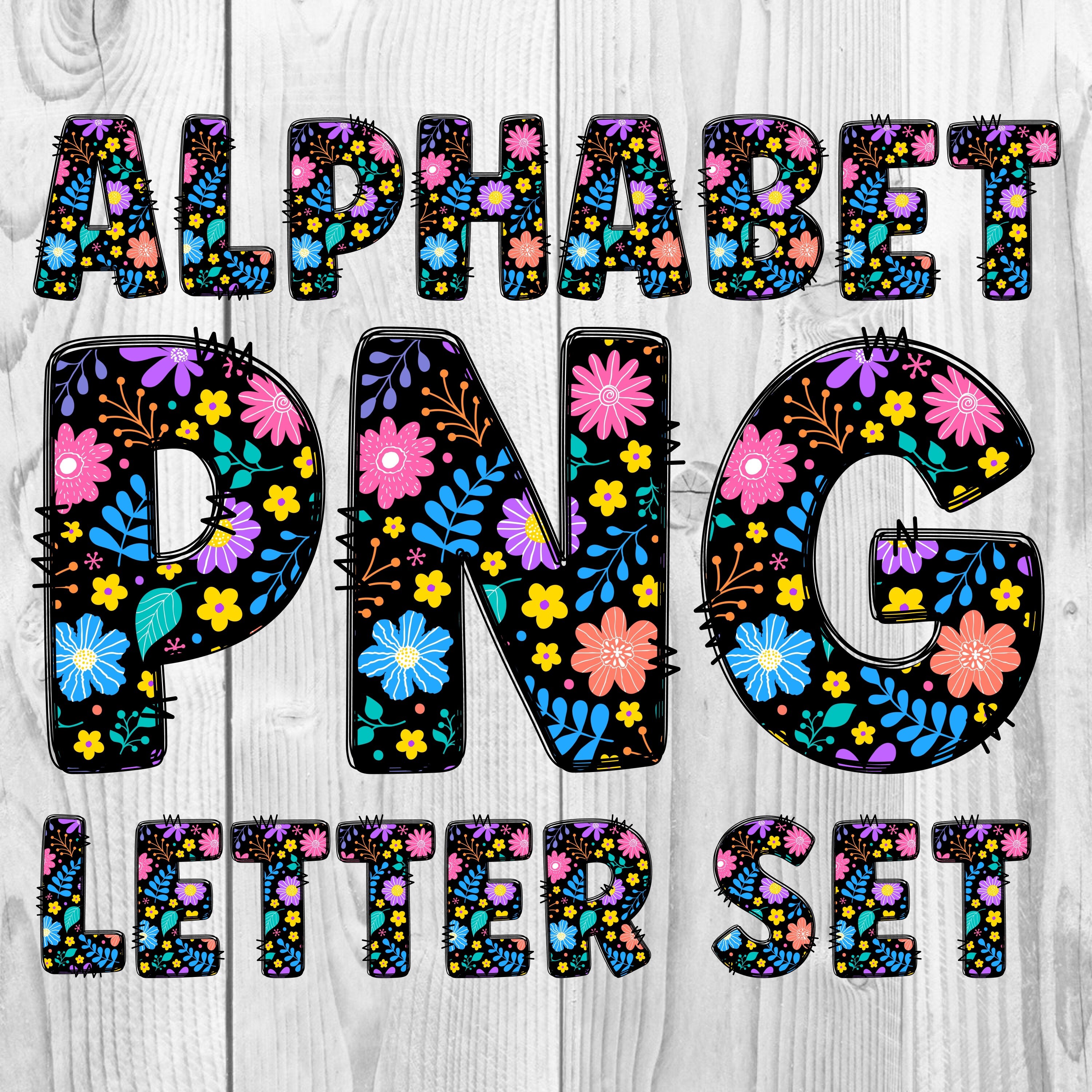 Floral Alphabet Doodle Letters PNG Set Wildflower Doodle Alphabet Pngs ...