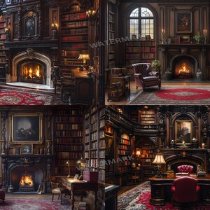 20 Royal Study Backdrops, Vintage Library, Digital Background ...