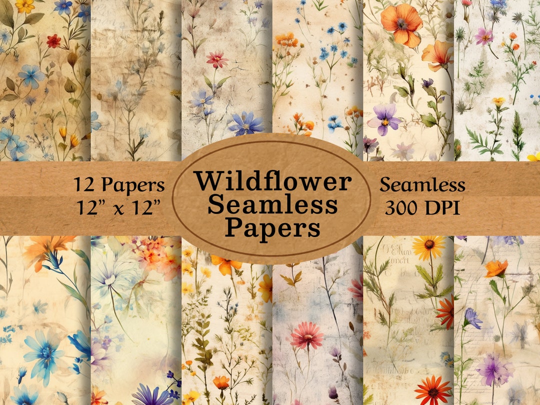 Seamless Wildflower Digital Paper, Vintage Digital Papers, Seamless ...
