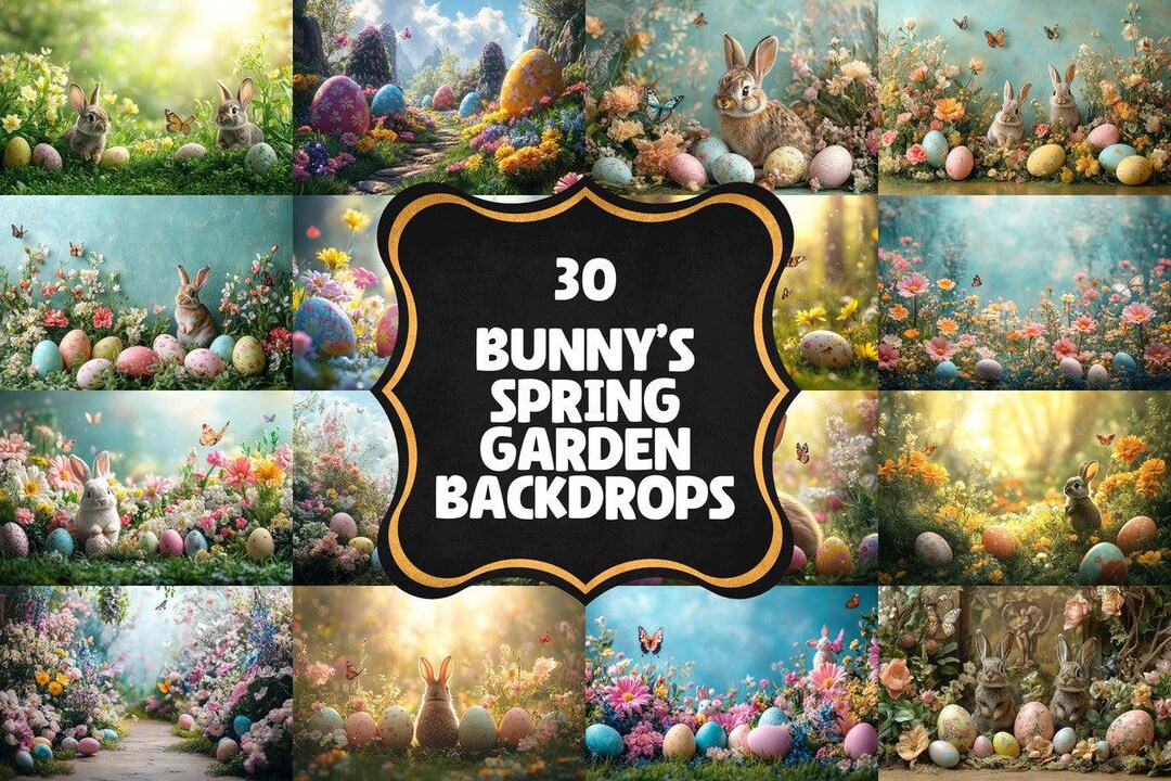 EASTER BACKDROPS - 30 Bunnys Spring Garden Pngs for Photographers ...
