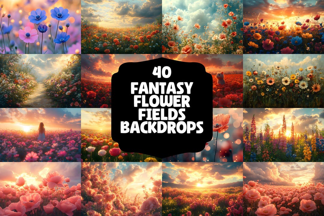 40 Fantasy Flower Fields Digital Backdrops for Vibrant, Whimsical, and ...