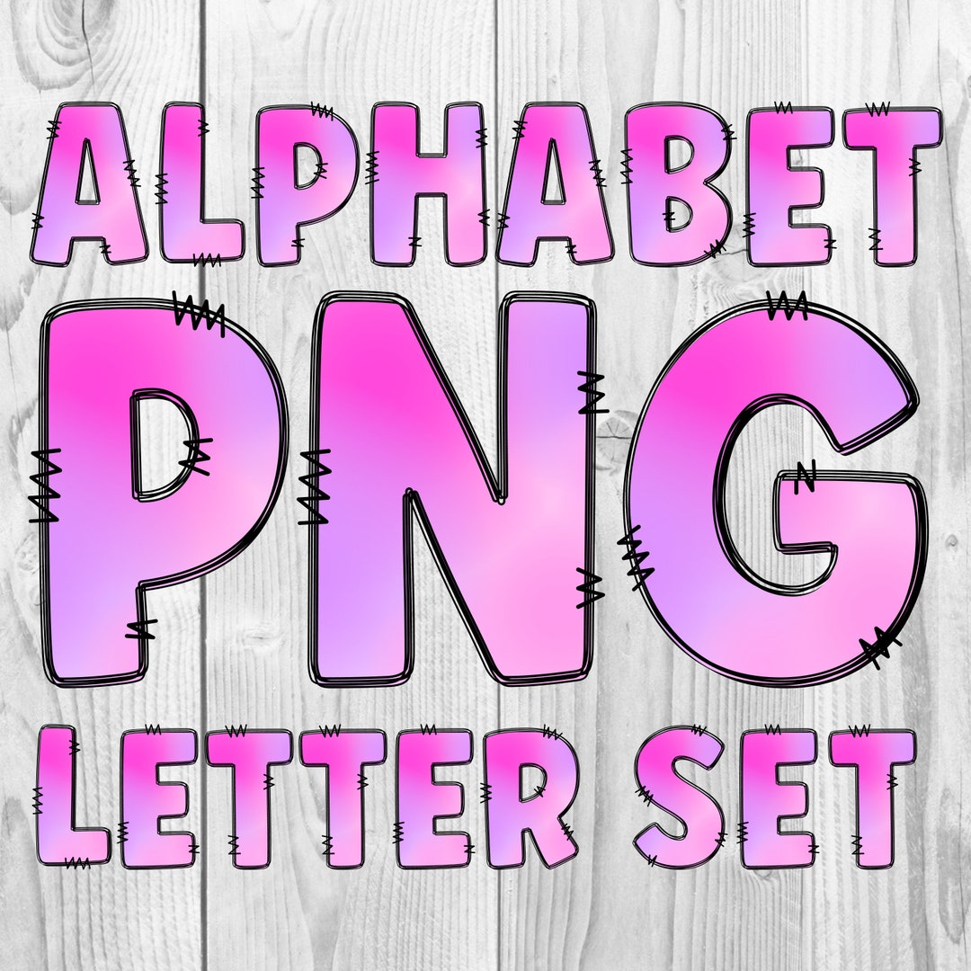 Alphabet Doodle Letters PNG Set Purple Pastel Ombre Gradient Doodle ...