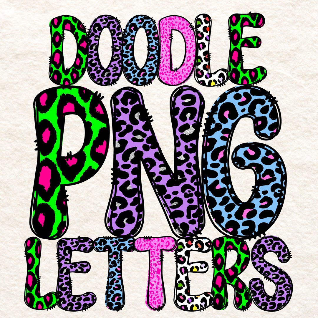 5 Sets of Leopard Print Doodle Alphabet Pngs, Alpha Doodle Letters PNG ...