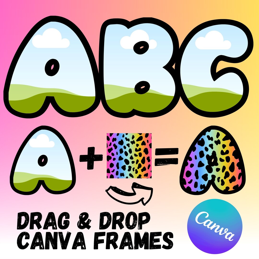 Letter Canva Frames Drag and Drop Frames Groovy Retro Doodle Fillable ...