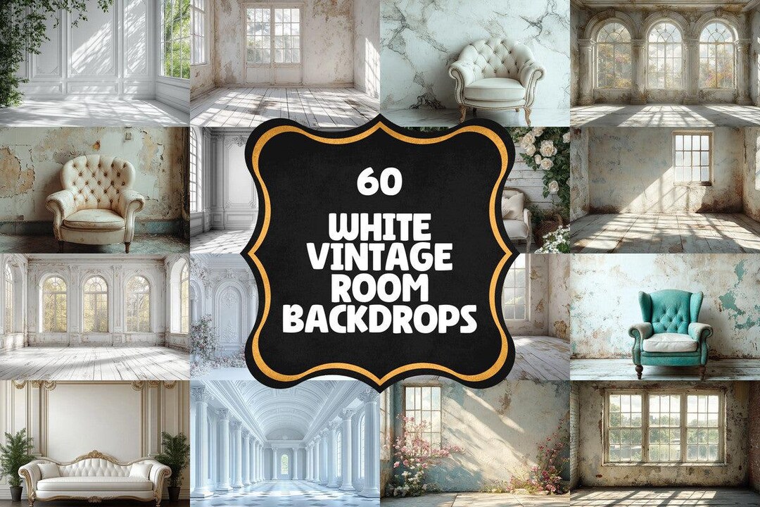 White Vintage Room Backdrops – 60 PNG Photography Overlays - Etsy