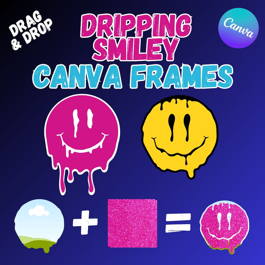 Dripping Smiley Canva Frames - Drag and Drop Smiley Canva Templates ...