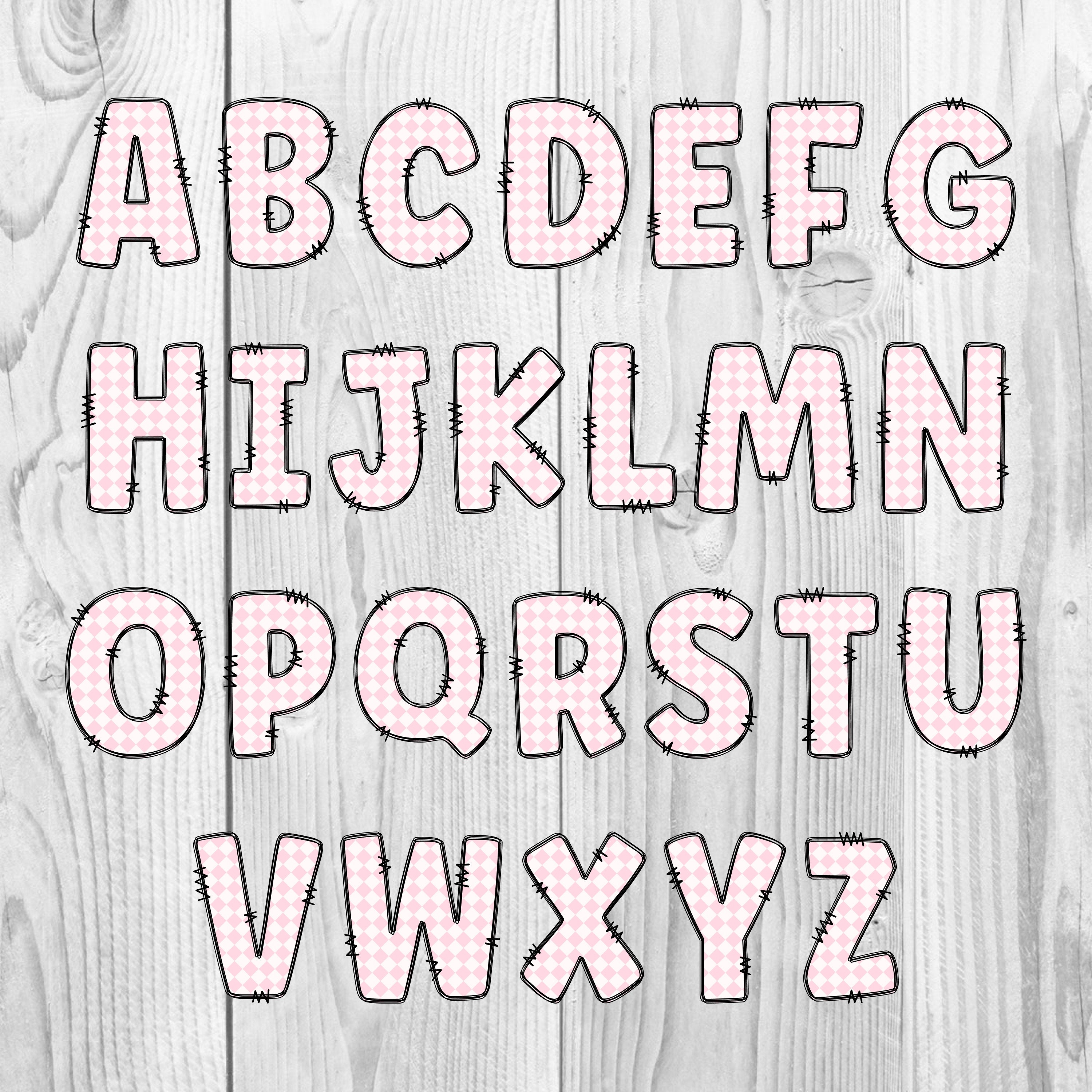 Checkered Alphabet Doodle Letters PNG Set Pink Picnic Doodle Alphabet ...
