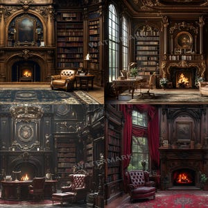 20 Royal Study Backdrops, Vintage Library, Digital Background ...