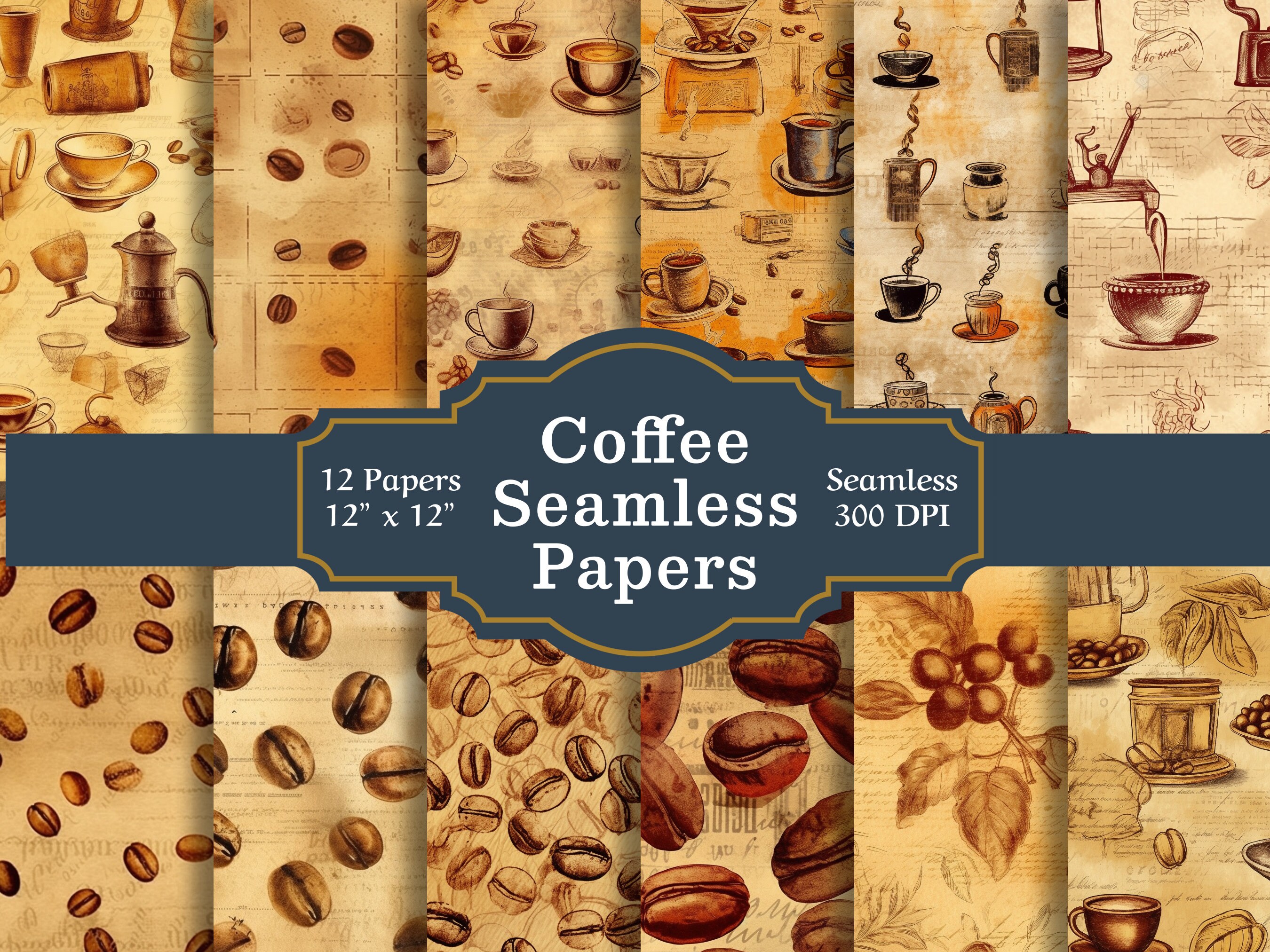 Seamless Coffee Digital Paper, Vintage Coffee Shop Digital Papers ...