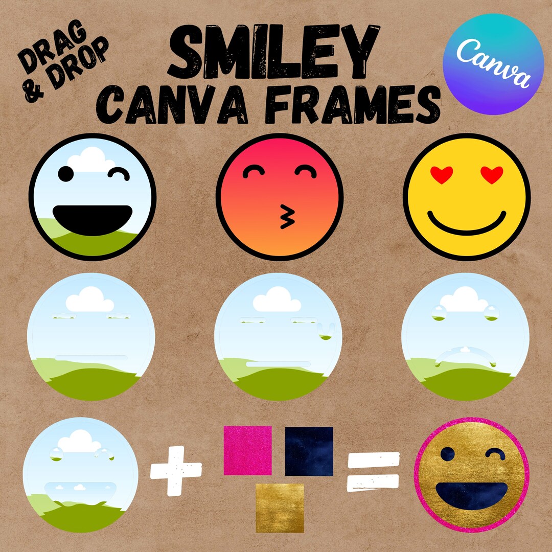 Smiley Canva Frames Drag and Drop Smiley Canva Templates - Etsy