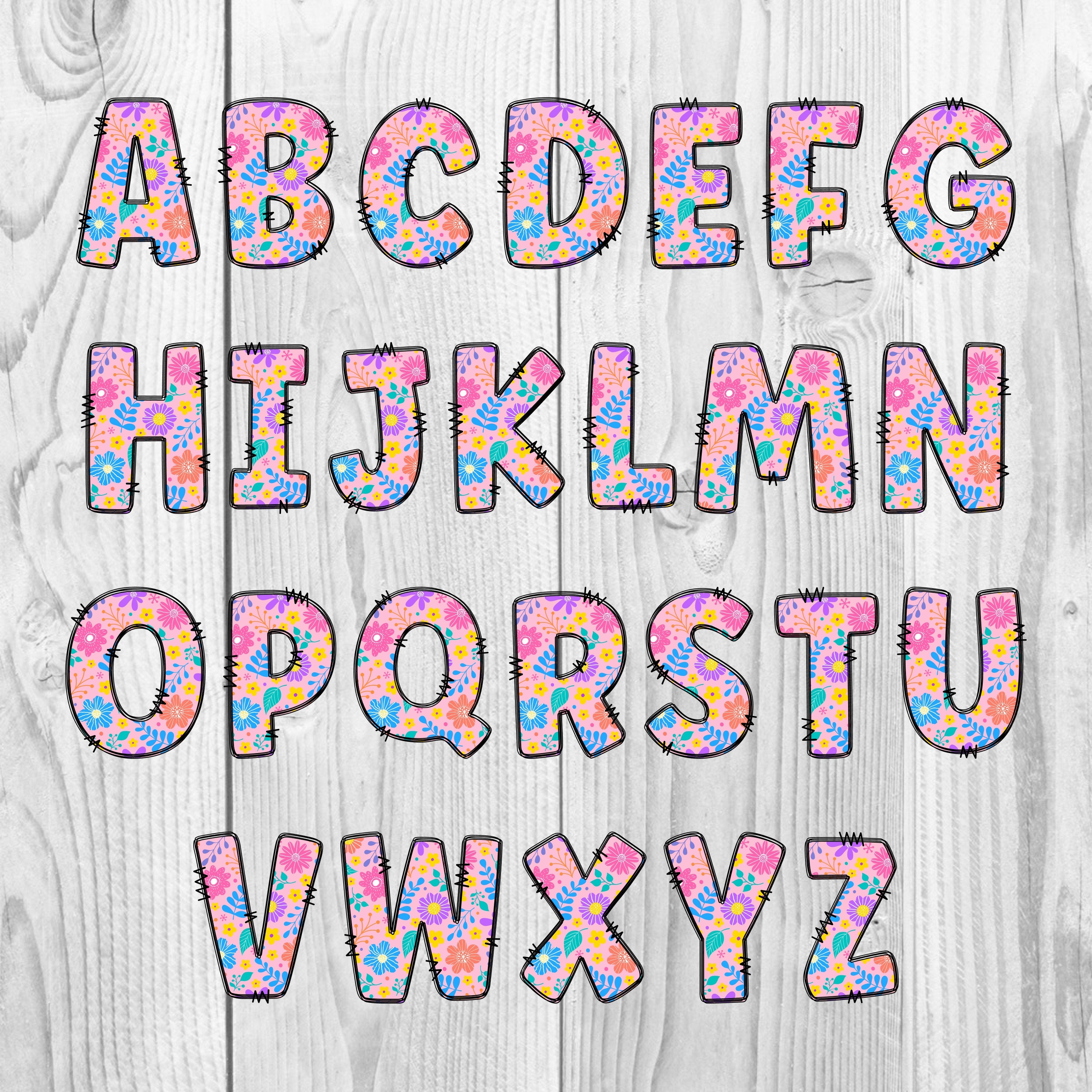 Floral Alphabet Doodle Letters PNG Set Wildflower Doodle Alphabet Pngs ...
