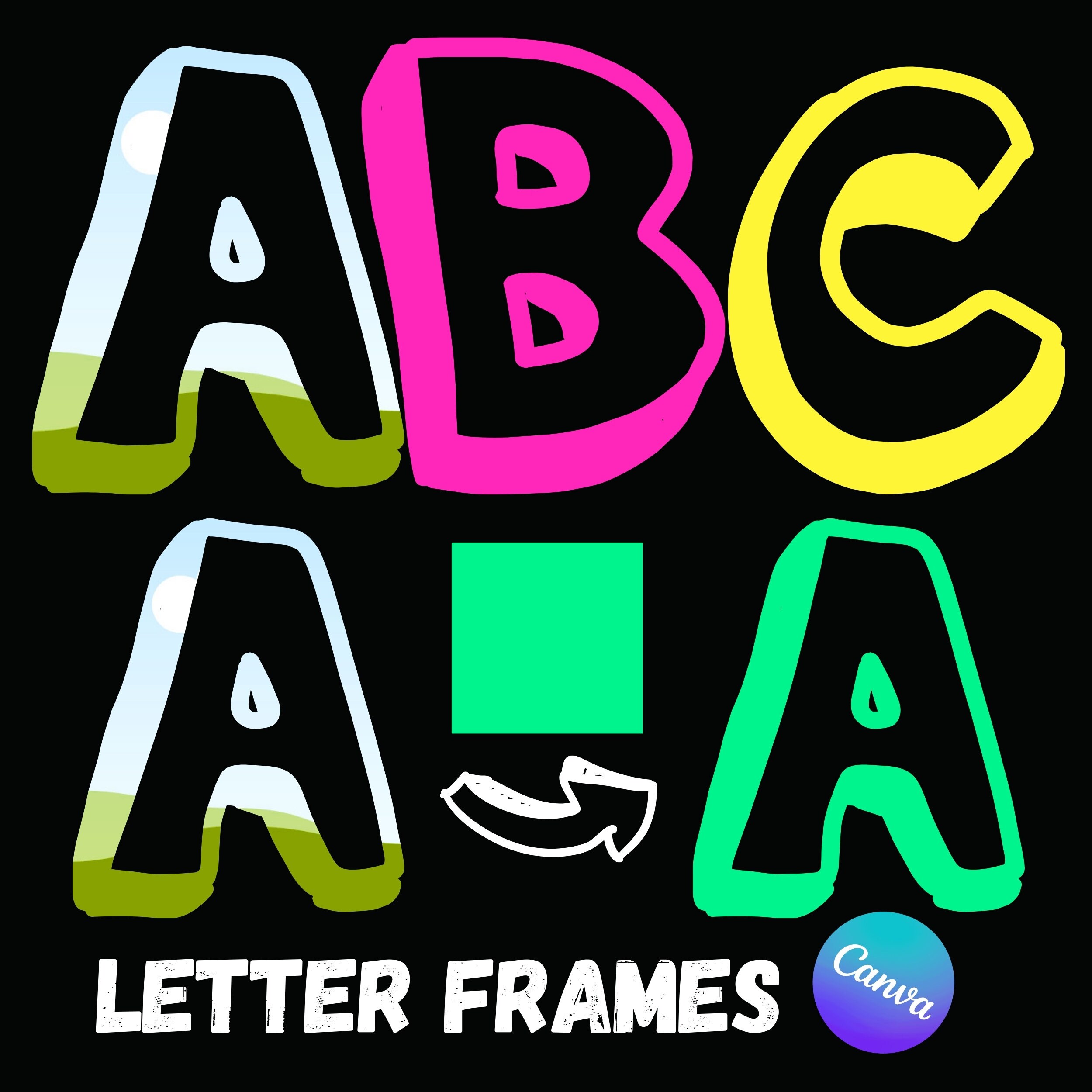 CANVA Doodle Letters Drag and Drop Frames Groovy Retro Doodle Fillable ...