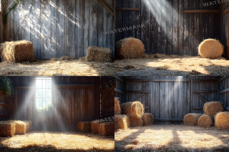 40 Barnyard Bliss Digital Backdrops - Rustic Farmhouse Hay Barn Scenes ...