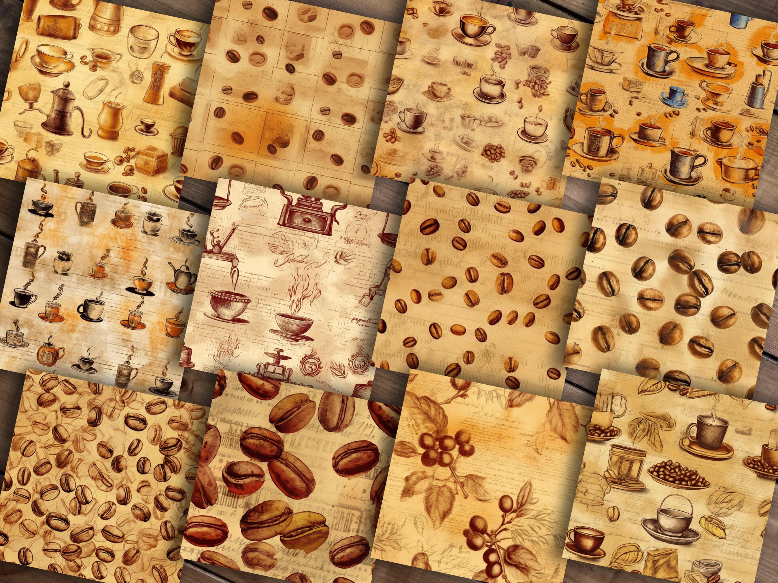 Seamless Coffee Digital Paper, Vintage Coffee Shop Digital Papers ...