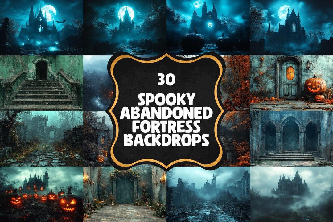 Spooky Abandoned Fortress Backdrops - Halloween Photography Backdrop ...