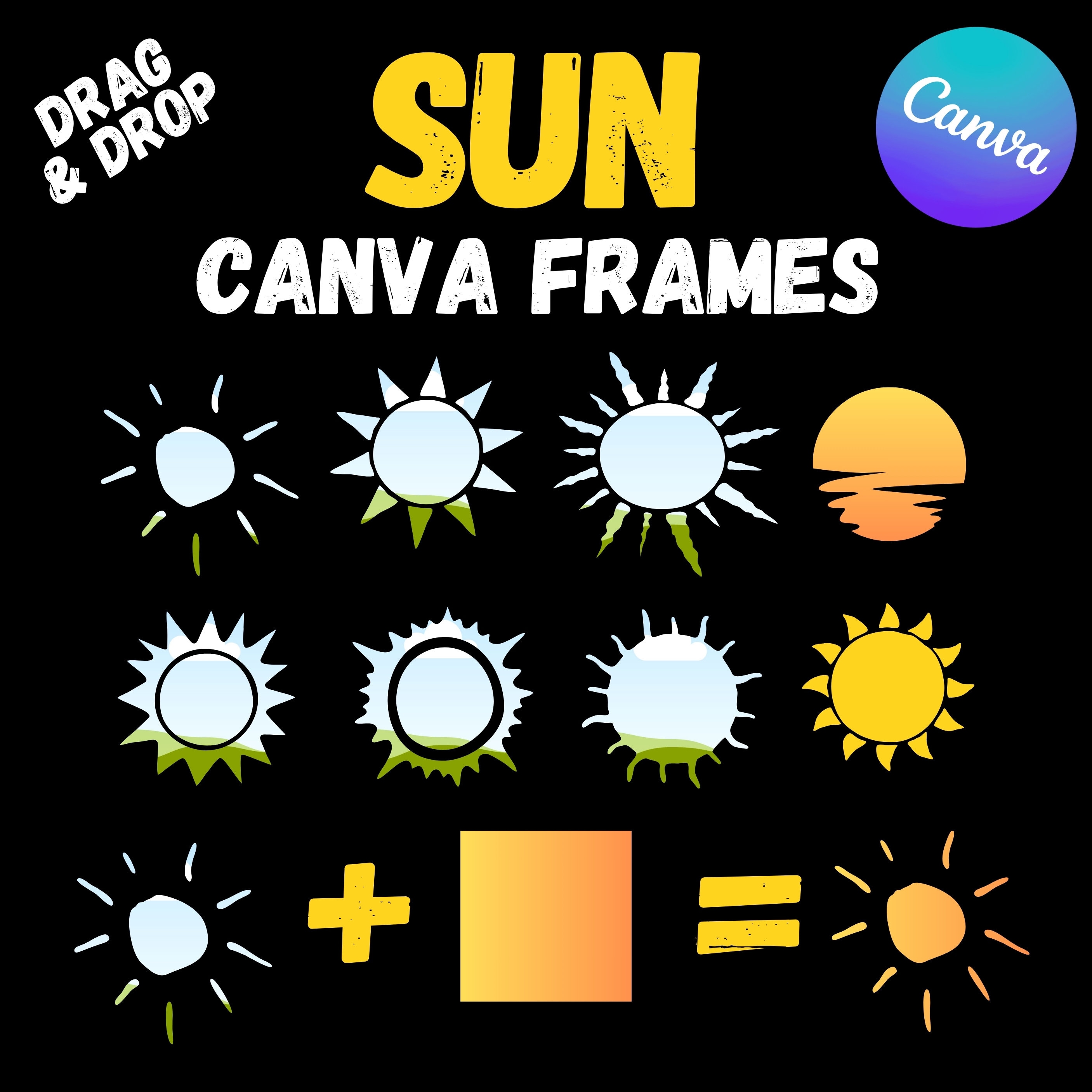 Sun Canva Frames Drag and Drop Summer Sun Canva Templates Summer PNG ...
