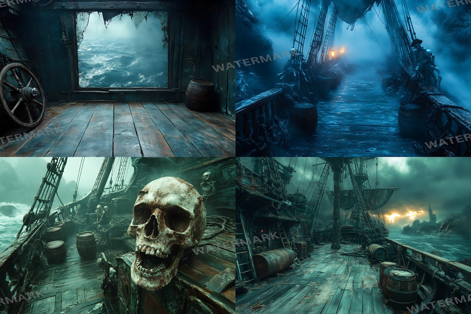 30 Pirate Ship Deck Digital Backdrops | Haunted Ghost Ship ...