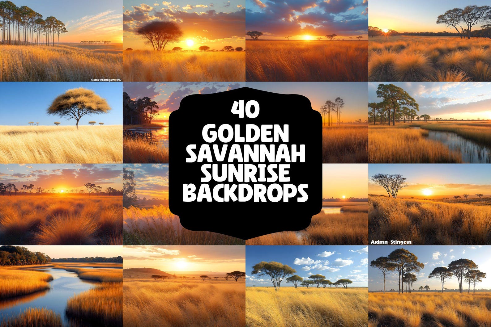 40 Golden Savannah Sunrise Backdrops | Warm Sunset JPG Overlays - Etsy