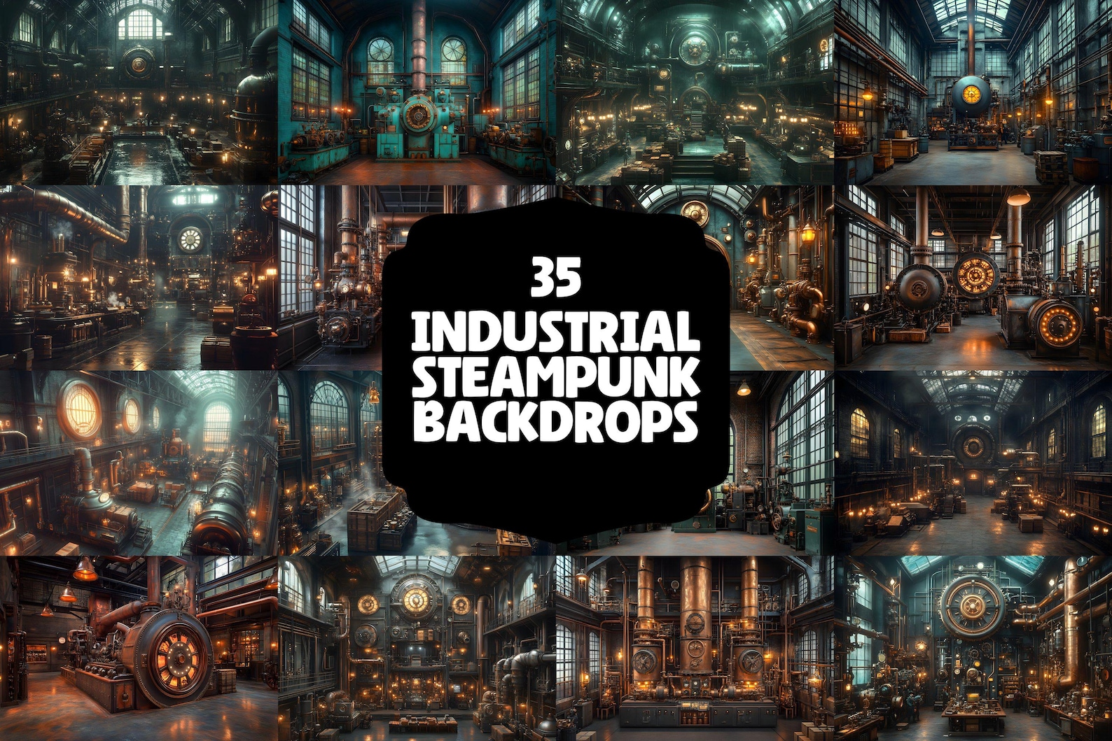 35 Industrial Steampunk Backdrops | Vintage Factory Digital Backgrounds ...