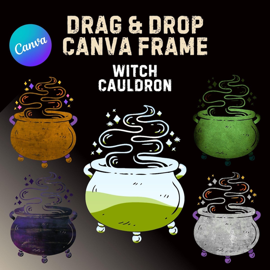 Halloween Witch Cauldron Canva Frames – Drag & Drop Templates - Etsy