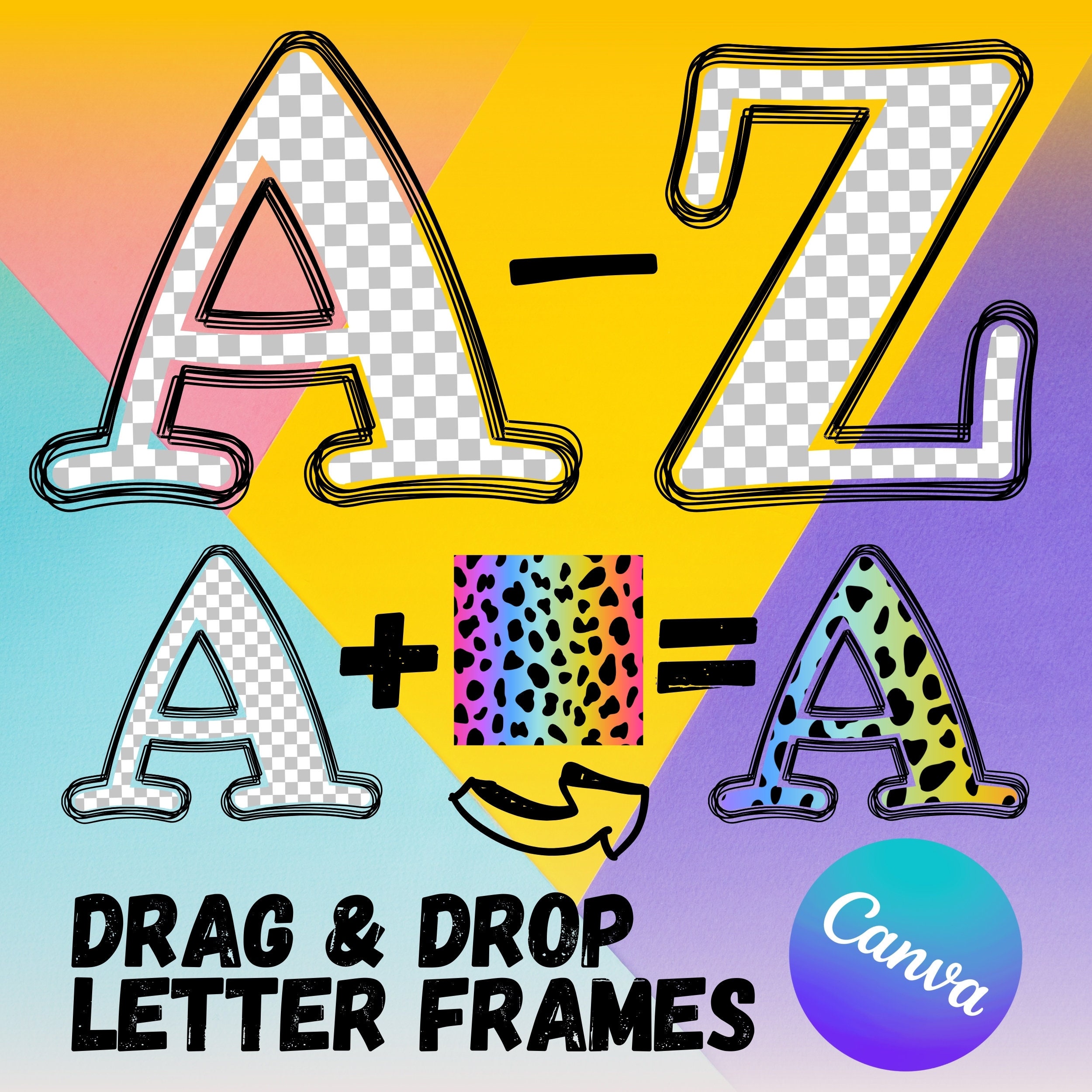 CANVA Doodle Letters Drag and Drop Frames Groovy Retro - Etsy