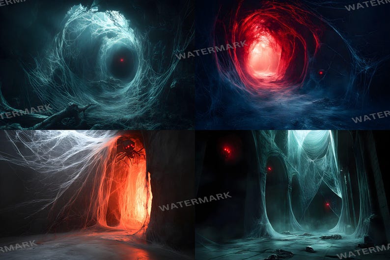 40 Spider's Lair Backdrops | Dark Cavern | Haunted Webs | Creepy ...