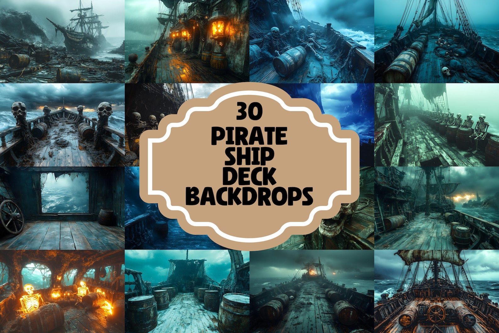 Pirate Ship Deck Backdrops | 30 Haunted Photography Overlays (PNG) - Etsy