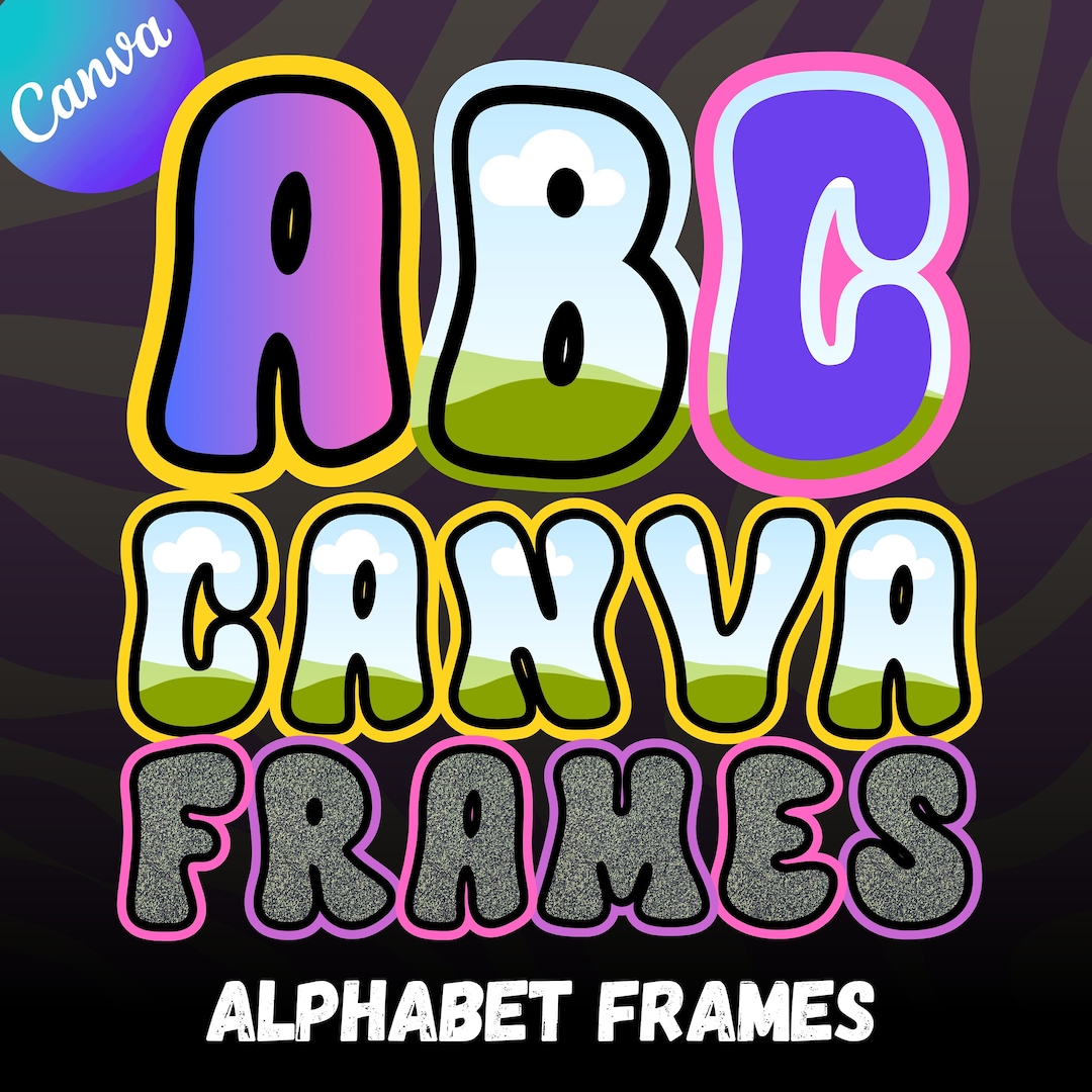 Alphabet Canva Frames - Groovy Retro Outline Letters - Drag and Drop ...