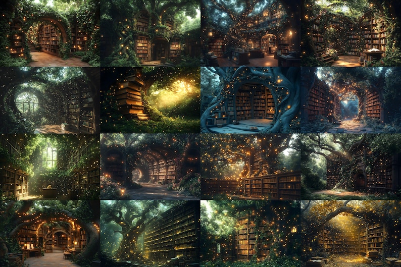 40 Enchanted Forest Library Digital Backdrops for Magical, Literary ...