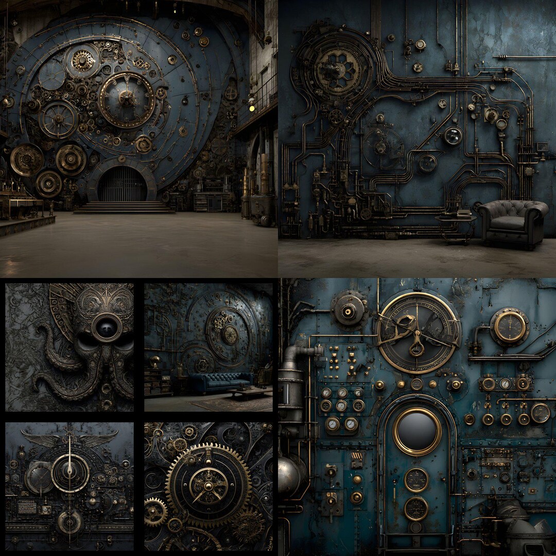 Steampunk Interior Backdrops, Industrial Gear Wall, Sci-fi Room ...