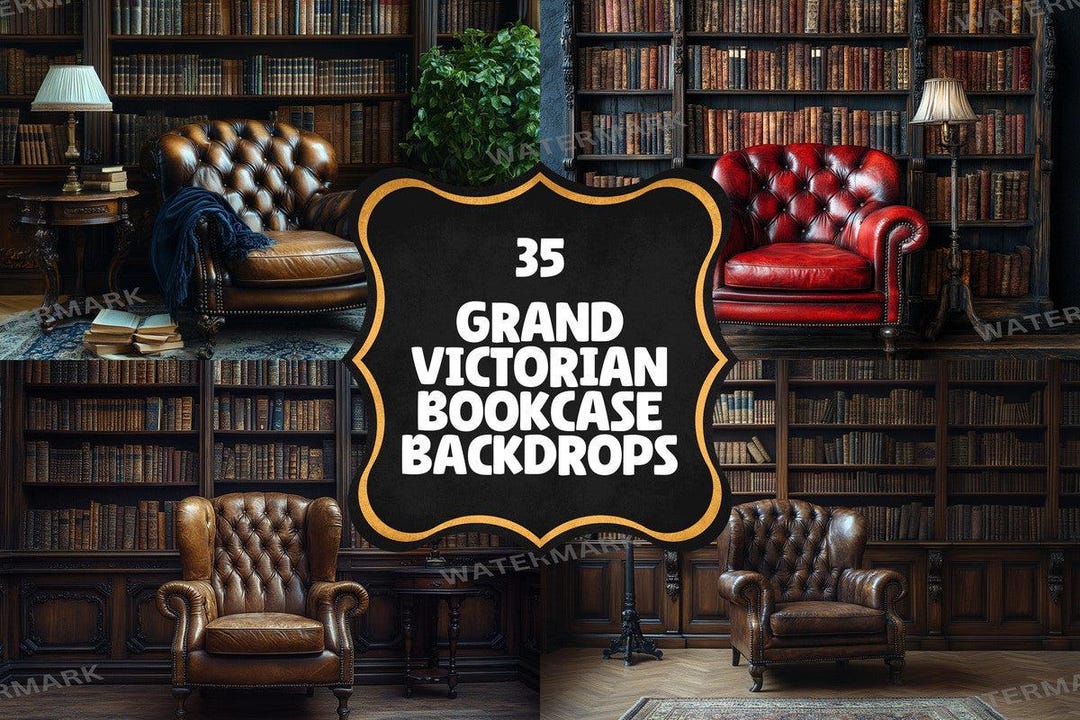 35 Warm Aesthetic Grand Victorian Bookcase Backdrops for Digital ...